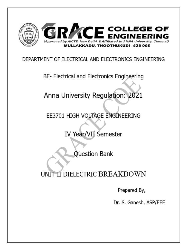 Vii Eee Ee3701 Hve Qb Unit 2 | PDF | Electrical Breakdown | Electron