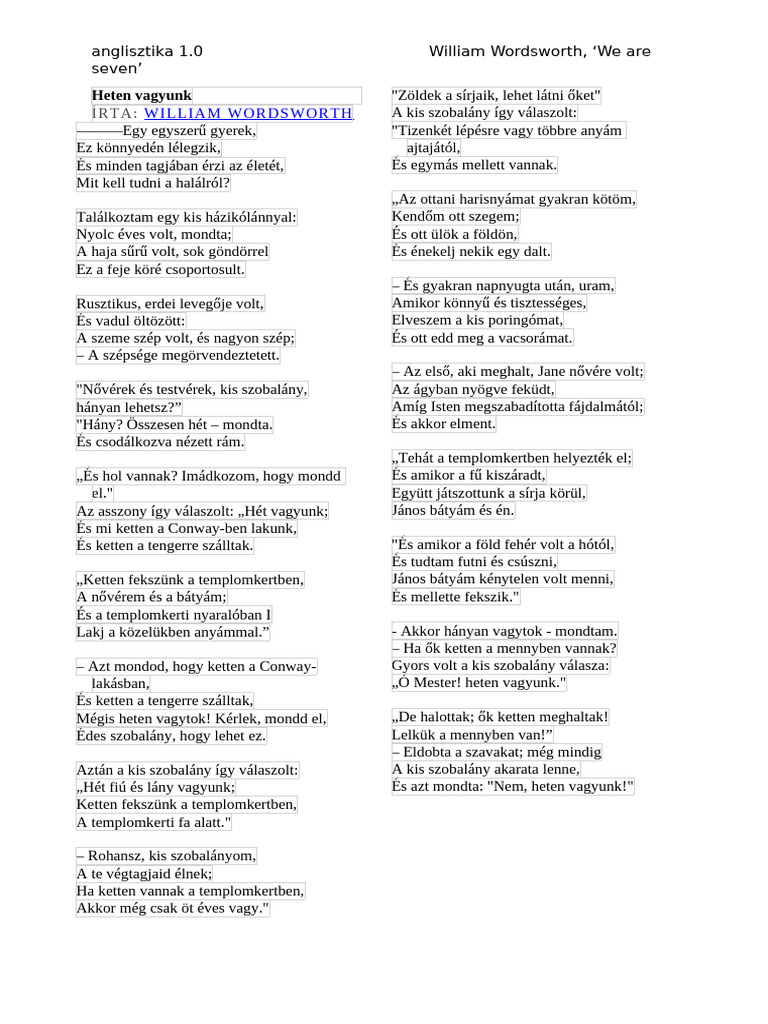 William Wordsworth, ‘We are seven’ | PDF