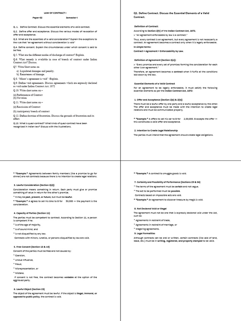 Essential Elements of Valid Contracts | PDF | Offer And Acceptance ...