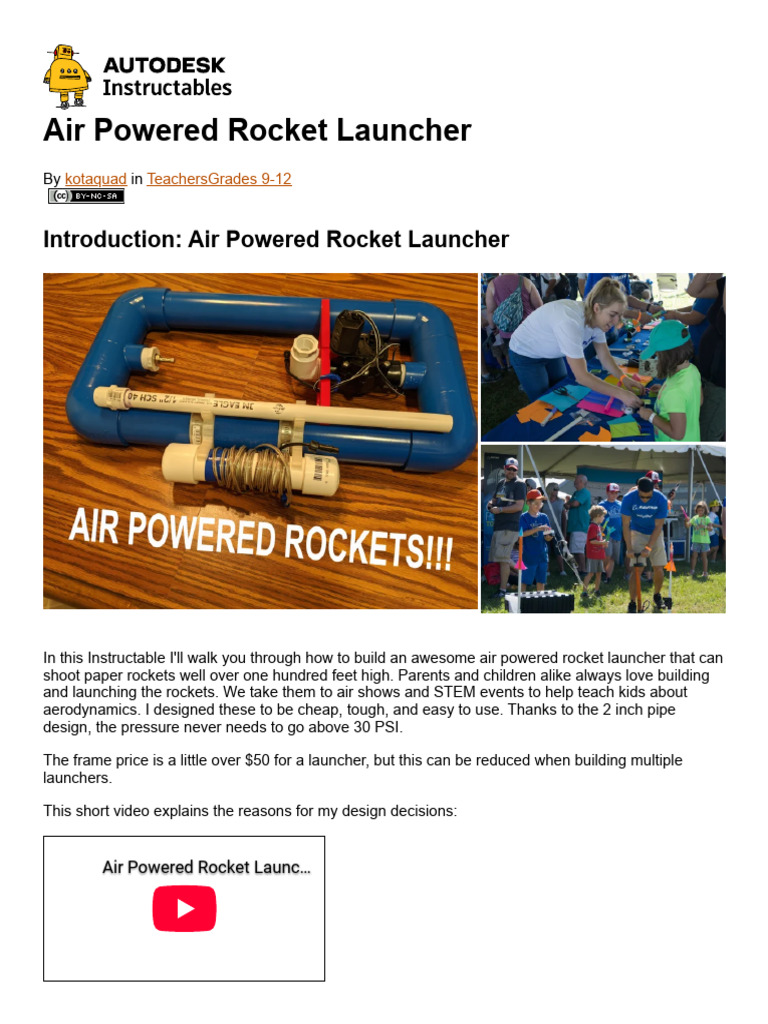 Build an Air Powered Rocket Launcher | PDF | Pipe (Fluid Conveyance ...