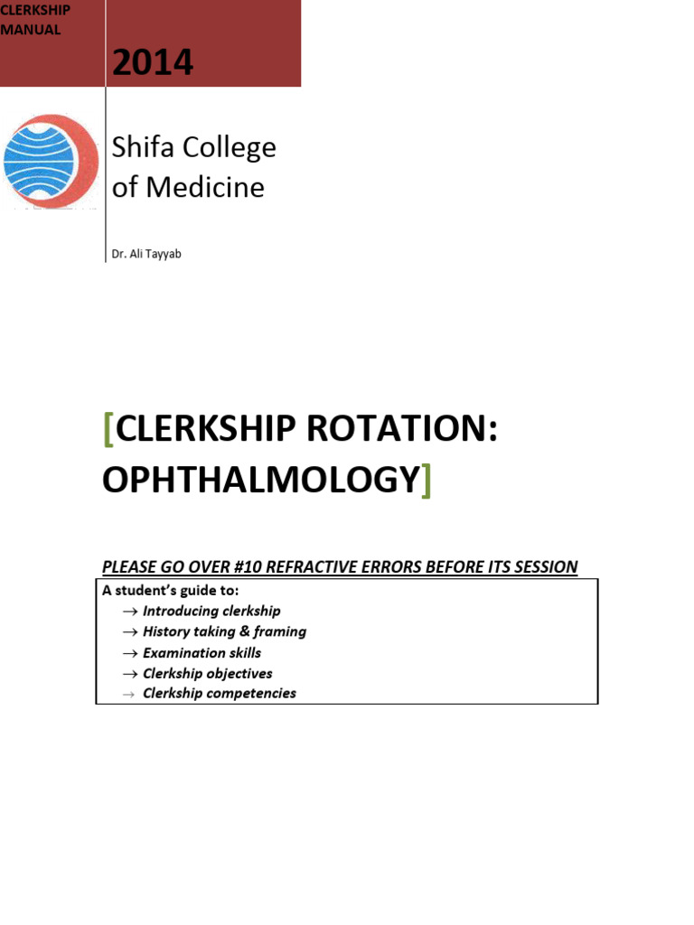Clerkship Manual -2014 | PDF | Glaucoma | Visual Impairment