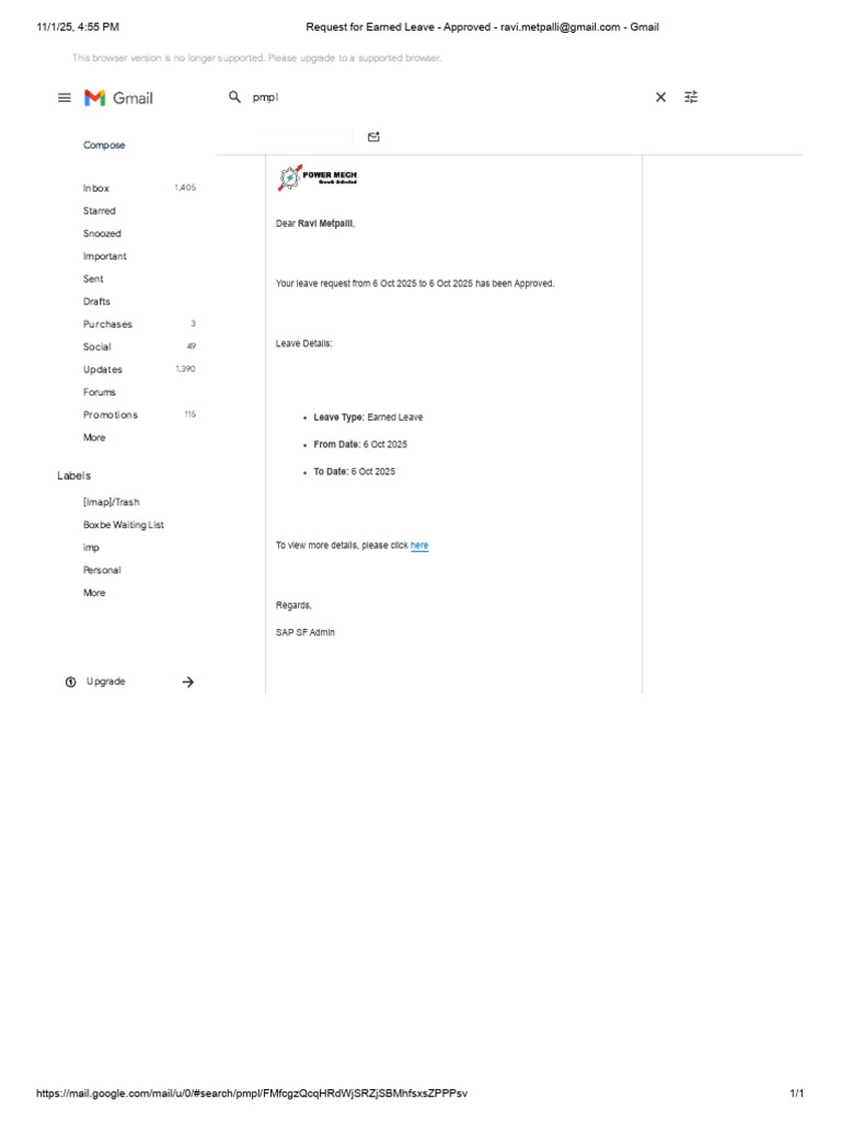 Approved Earned Leave Notification | PDF