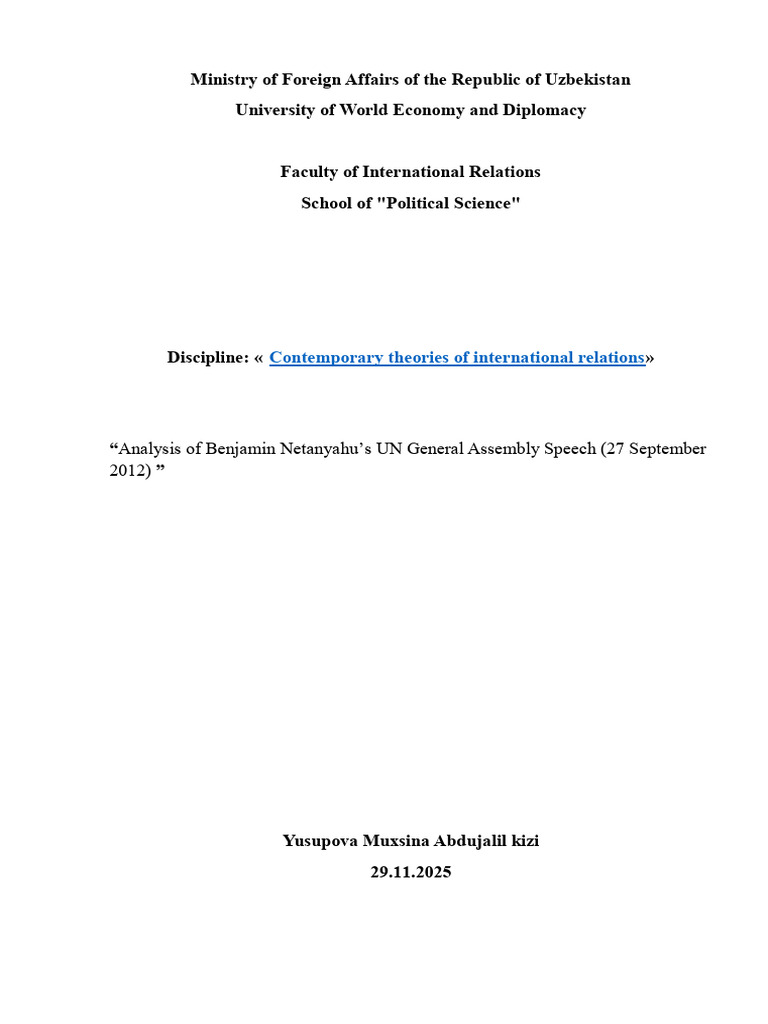 Discourse Analysis Netanyahu Speech 2012 | PDF | Benjamin Netanyahu ...