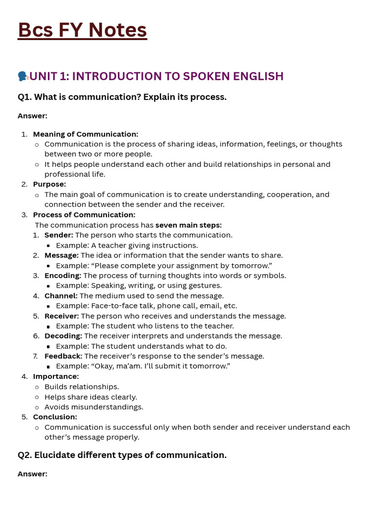 Bcs FY Notes Full Syllabus | PDF | Communication | Nonverbal Communication