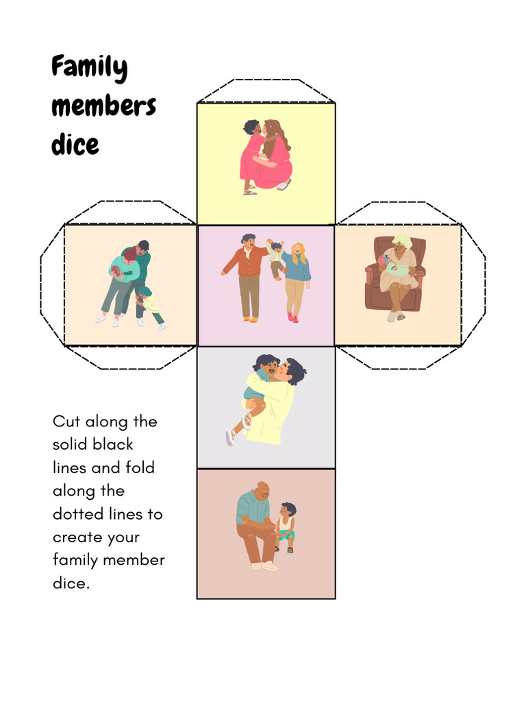 Family Members Dice Educational Worksheet in Pastel Colors Cartoon ...