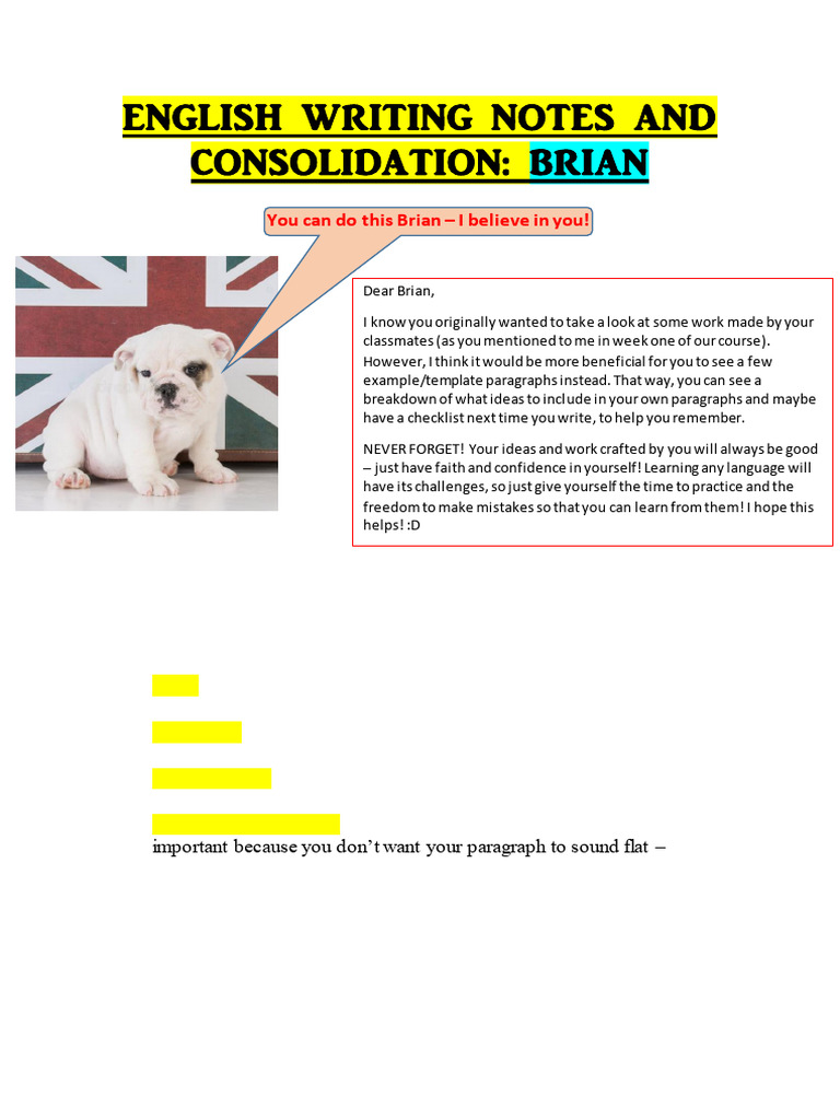 English Writing Notes and Consolidation | PDF | Sentence (Linguistics ...