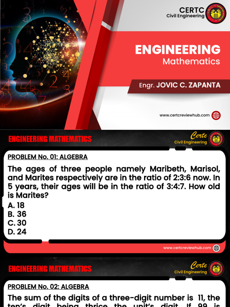 Civil Engineering Mathematics Problems | PDF | Area | Circle