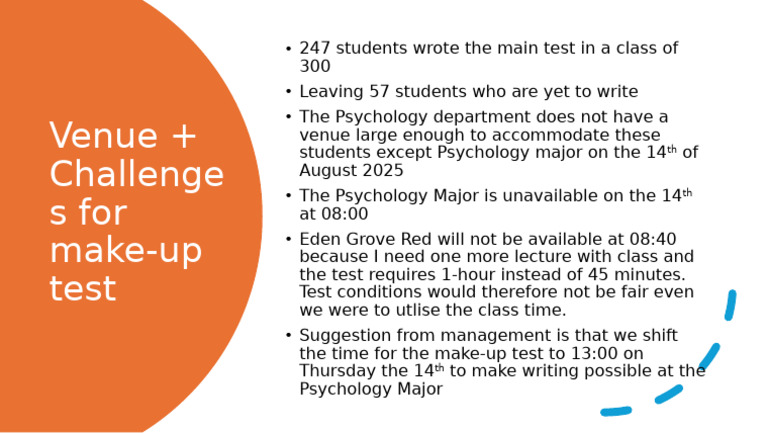 Venue + Time Challenges For Make-Up Test | PDF