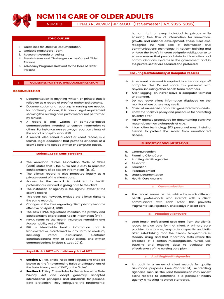 Geria Lec Finals | PDF | Geriatrics | Medicine