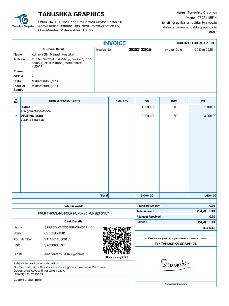 Invoice 20252132026 Acharya Shri Nanesh Hospital 05-57-22 | PDF ...