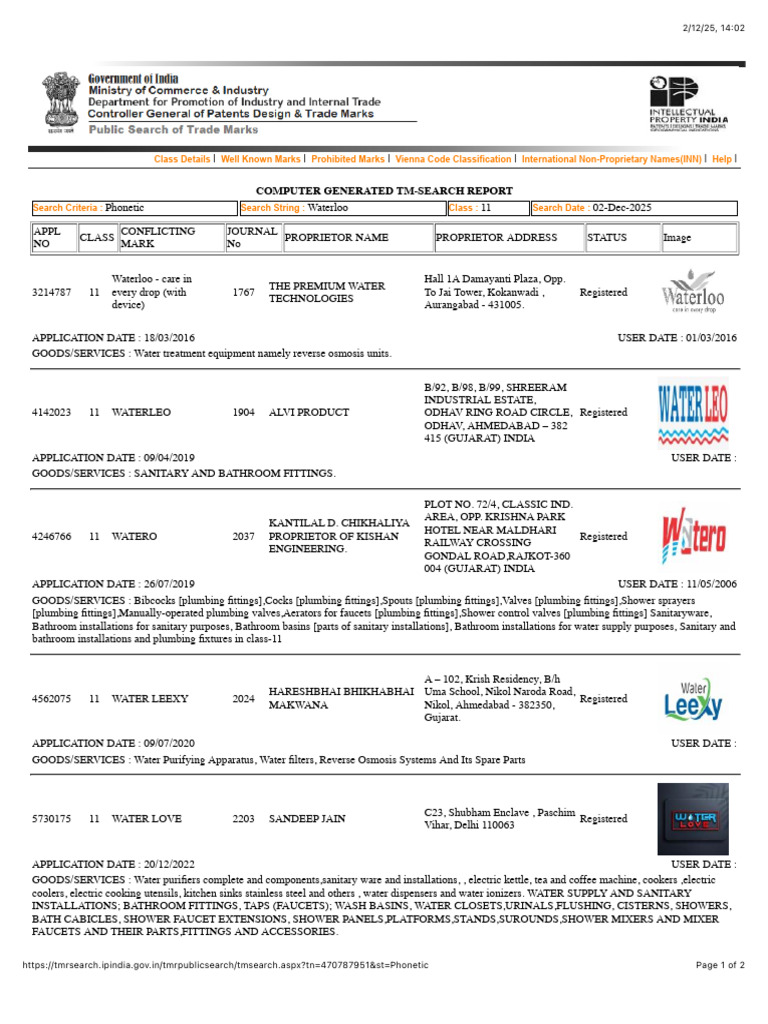 Trademark Search Report | PDF | Tap (Valve) | Sink