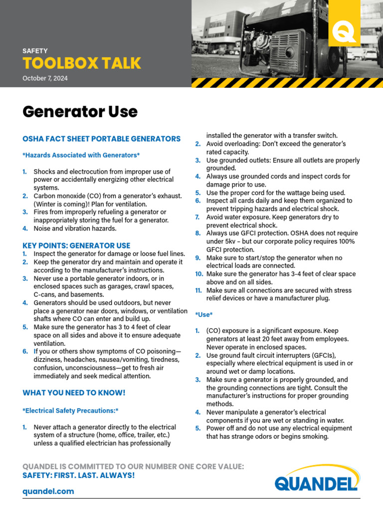 10 7 24 Toolbox Talk Generator Use | PDF | Ventilation (Architecture ...