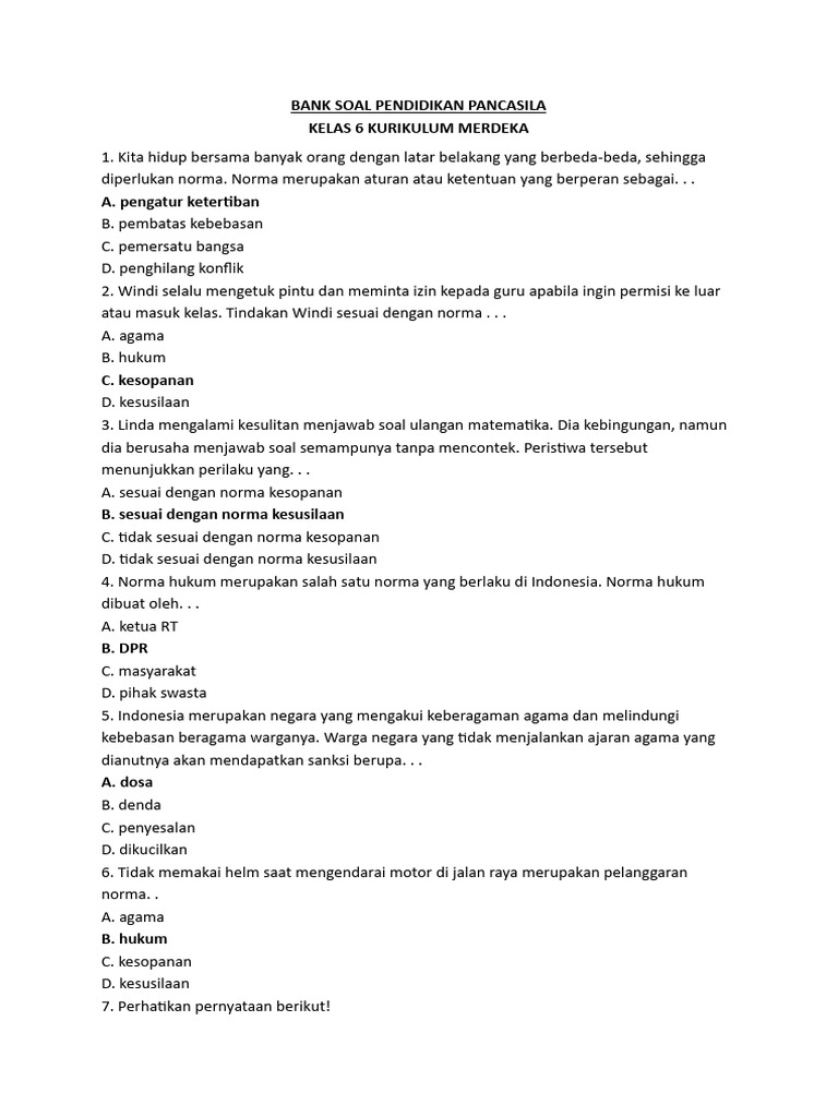 Bank Soal Pendidikan Pancasila | PDF