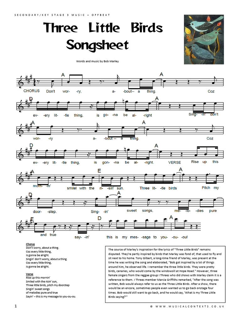 3 Little Birds Song Sheet | PDF