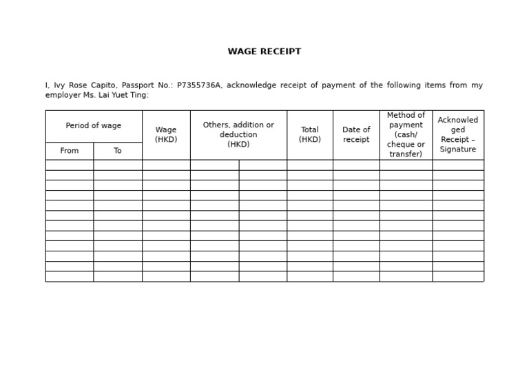 Wage Receipt | PDF