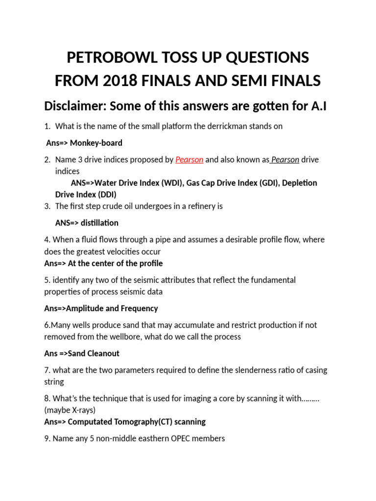 Petrobowl Toss Up Questions From 2018 Finals and Semi Finals | PDF ...