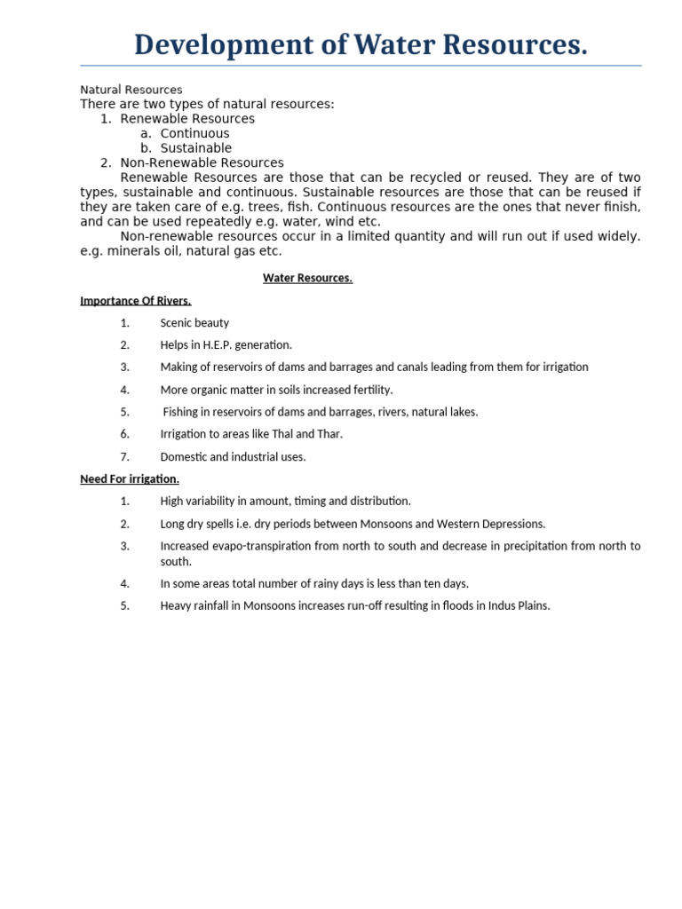 Development of Water Resources1 | PDF | Indus River | Irrigation