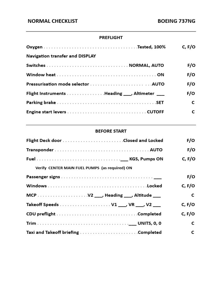 Checklist Boeing 737 VivaAir | PDF | Aviation | Aircraft