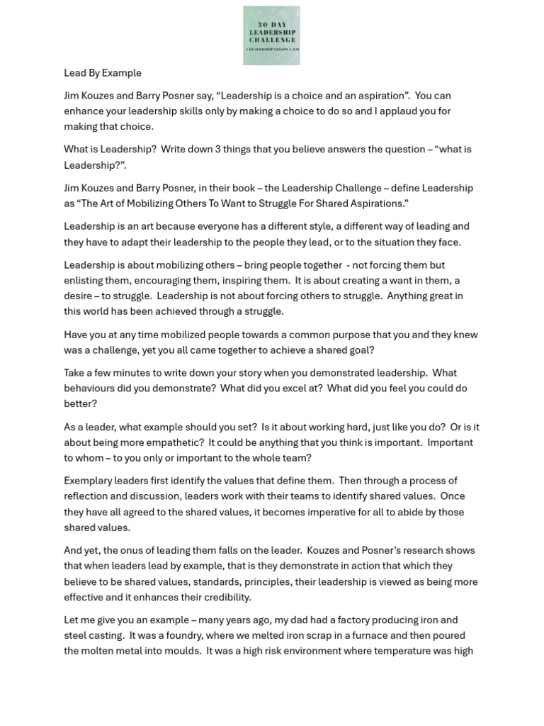 Leadership - Lead by Example | PDF | Leadership | Foundry