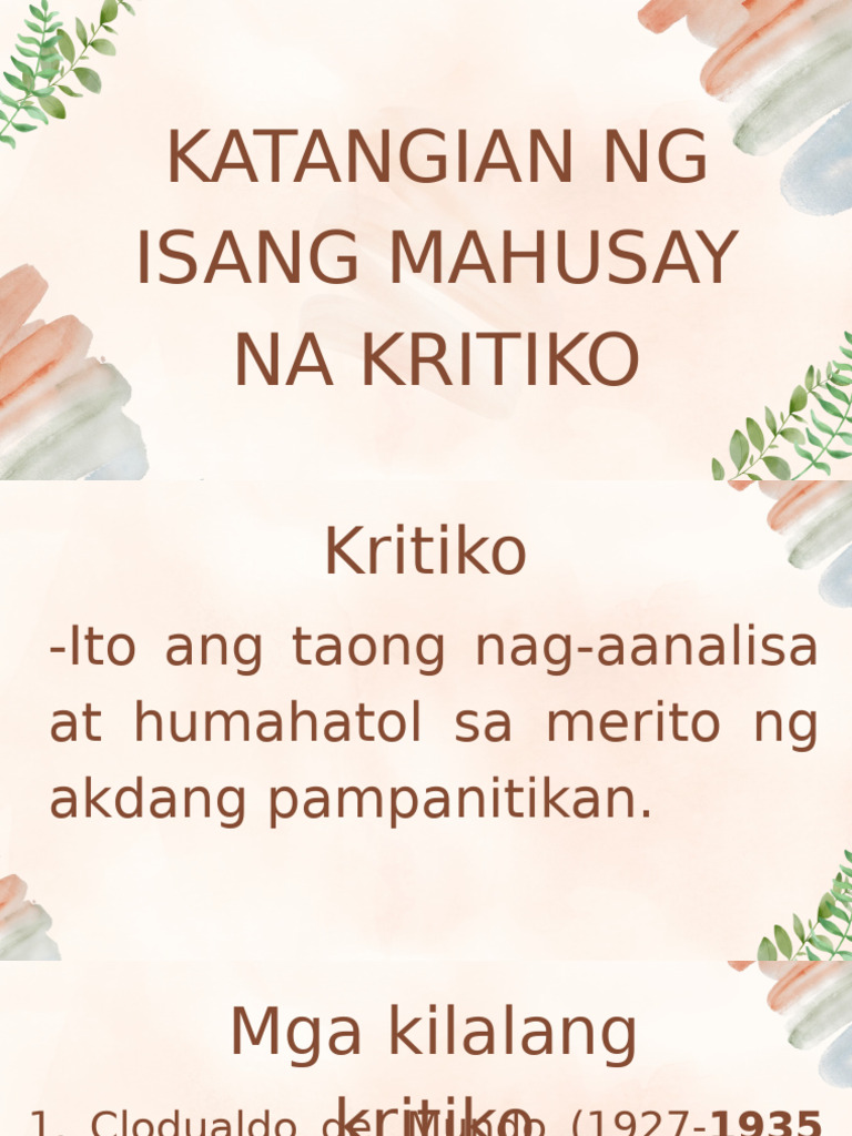 KATANGIAN NG ISANG MAHUSAY NA KRITIKO-janelle | PDF