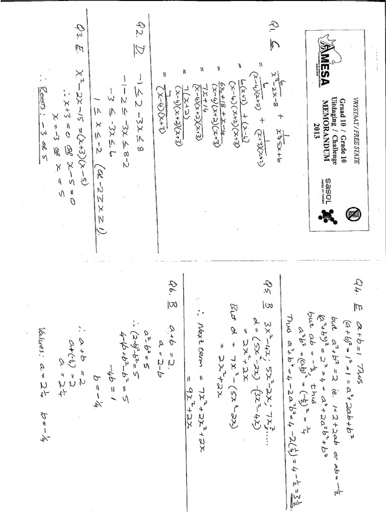 Gr 10 Challenge 2013 MEMO | PDF