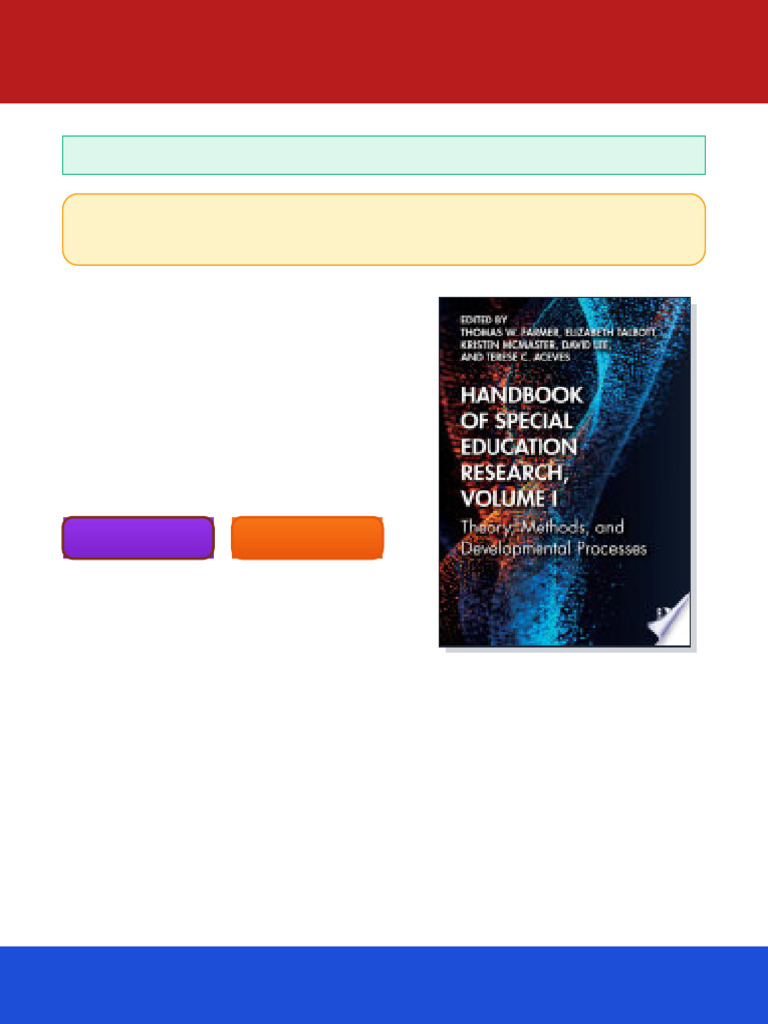 Handbook of Special Education Research Volume I Theory Methods and ...