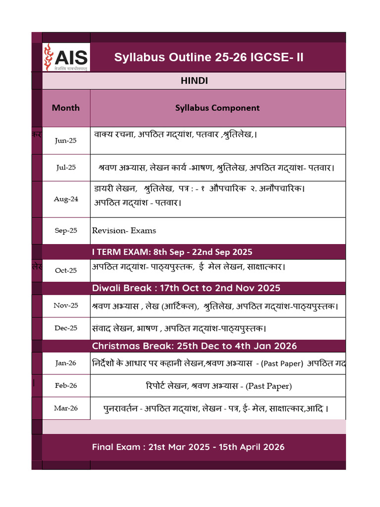 9th IGCSE Syllabus 2025-26 | PDF