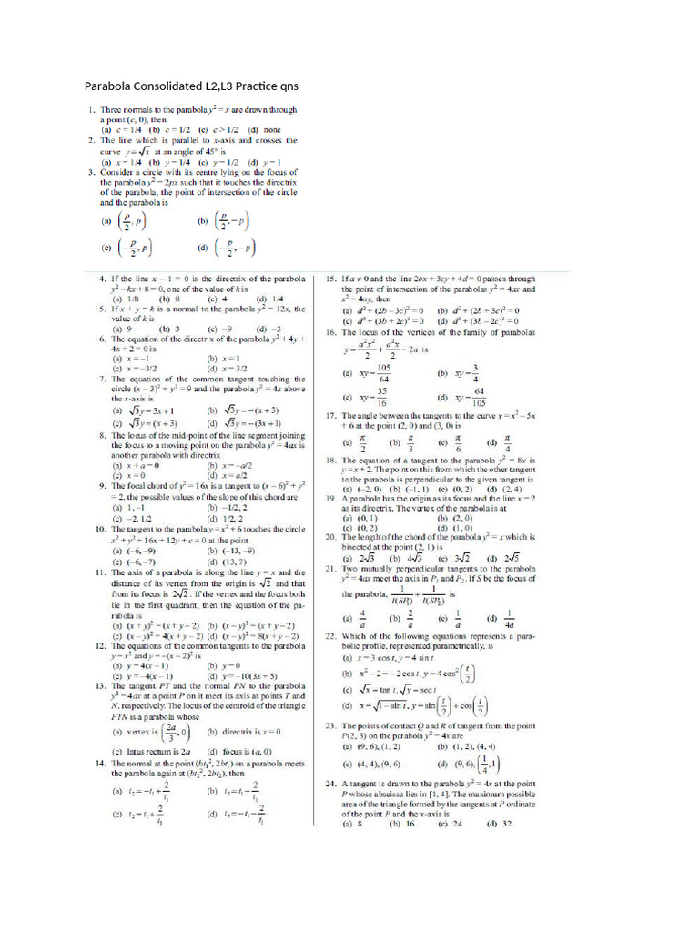 Parabola L2, L3 Worksheet With Ans Key | PDF