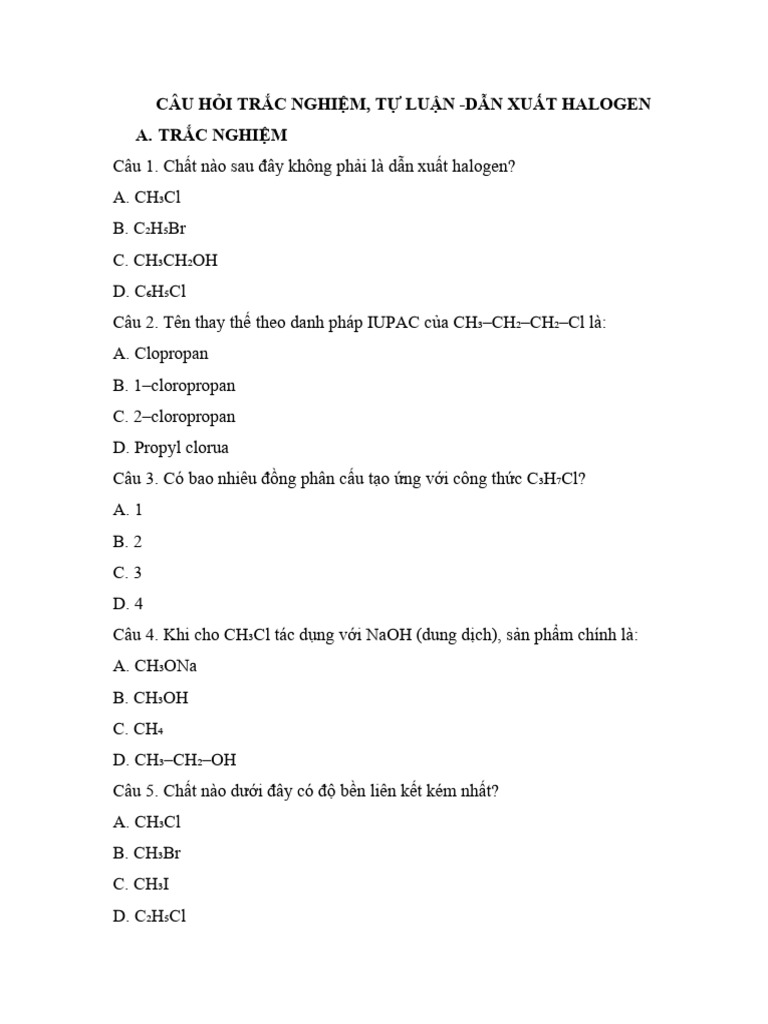 3.1.Bo Cau Hoi Dan Xuat Halogen (1) | PDF