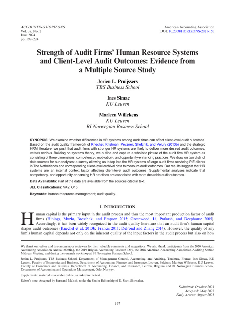 Audit Firms' HR Systems and Outcomes | PDF | Human Resource Management ...