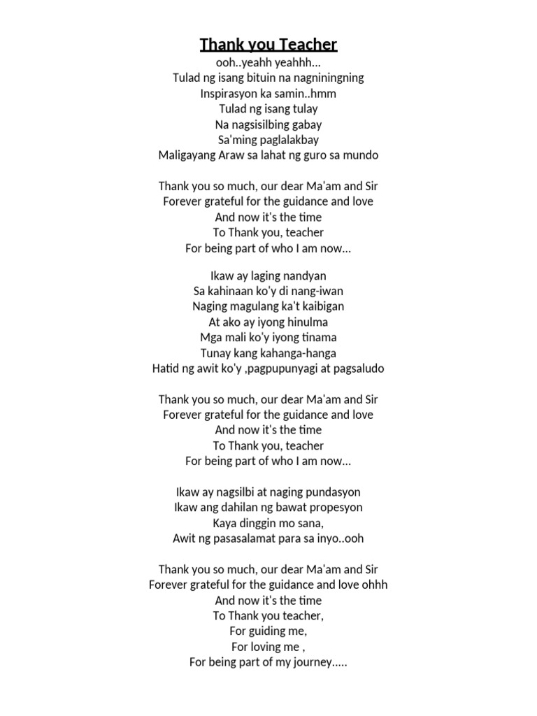 Heartfelt Teacher Appreciation Song | PDF