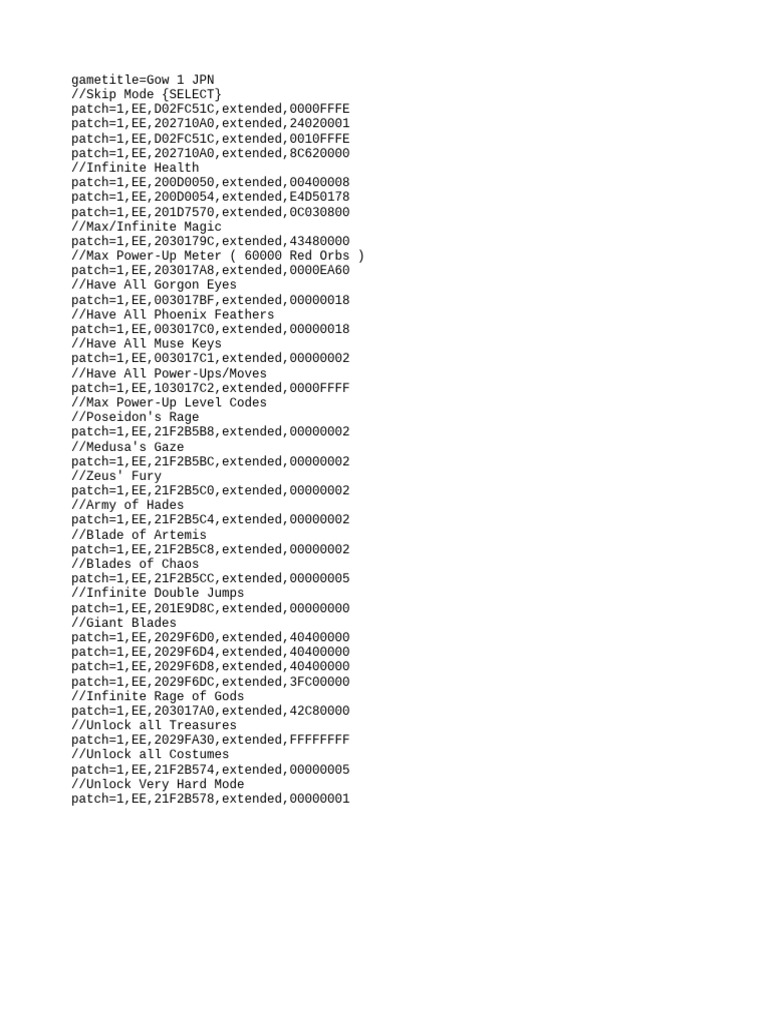 God of War 1 JPN Cheat Codes | PDF