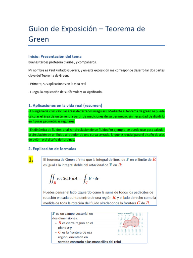 Teorema de Green: Aplicaciones y Fórmulas | PDF