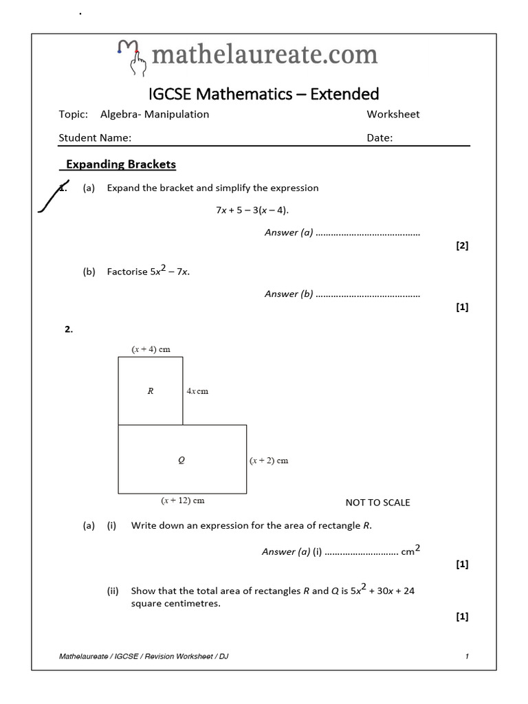IGCSE Algebra Manipulation Worksheet | PDF | Mathematics | Algebra