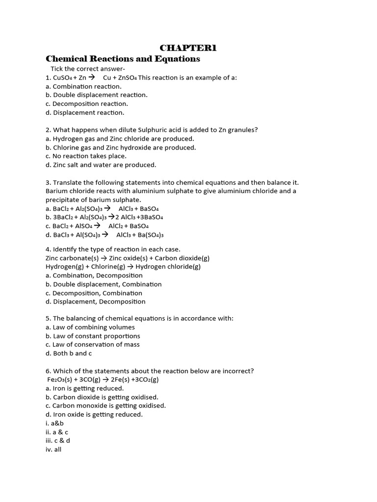 Chemical Reactions and Properties Quiz | PDF | Acid | Redox