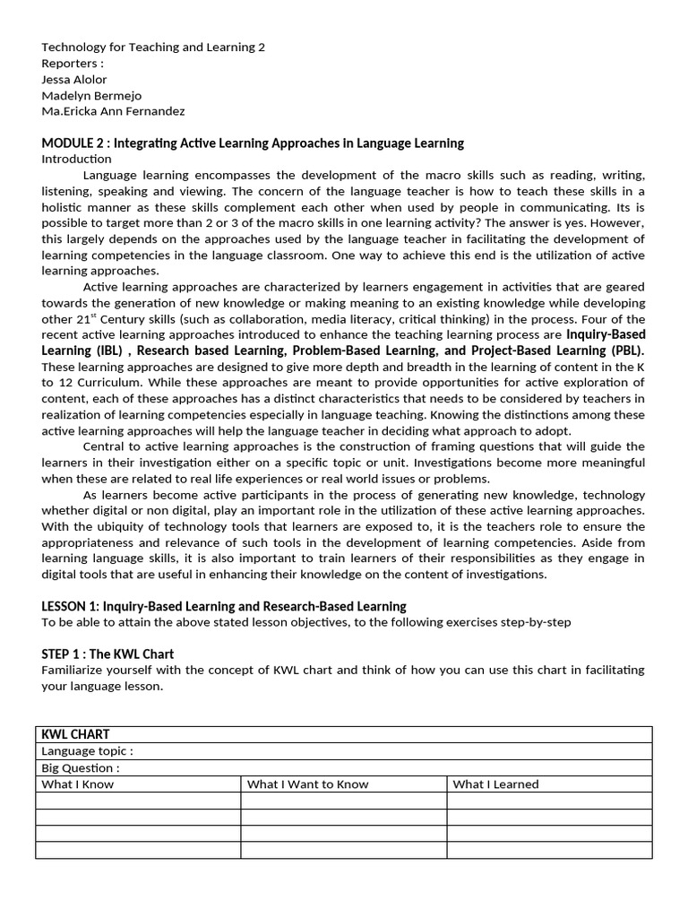 Technology For Teaching and Learning 2 | PDF | Learning | Inquiry Based ...