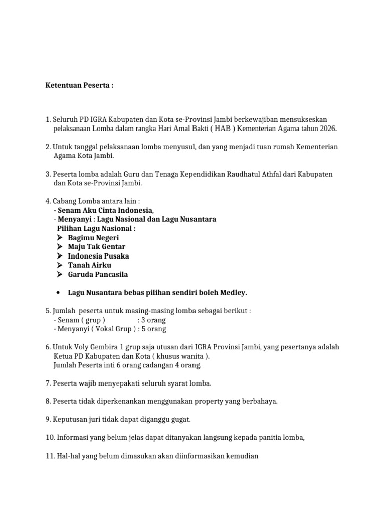 Ketentuan Dan Juknis Lomba HAB 2026 | PDF