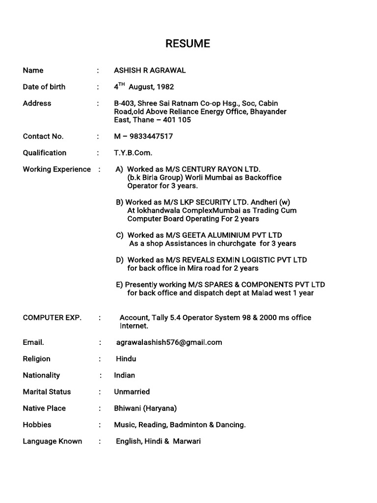 Ashish Job Resume 2024 | PDF