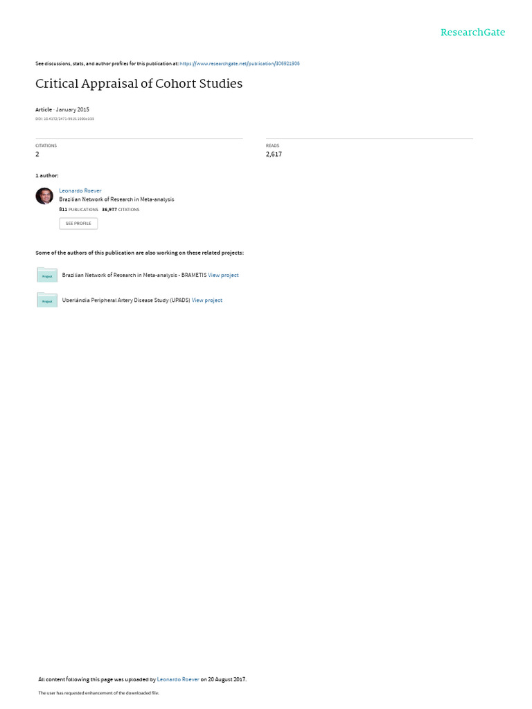 Critical Appraisal of Cohort Studies | PDF | Cohort Study | Risk