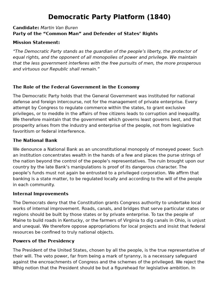 Democratic and Whig Party Platforms | PDF | Whig Party (United States ...