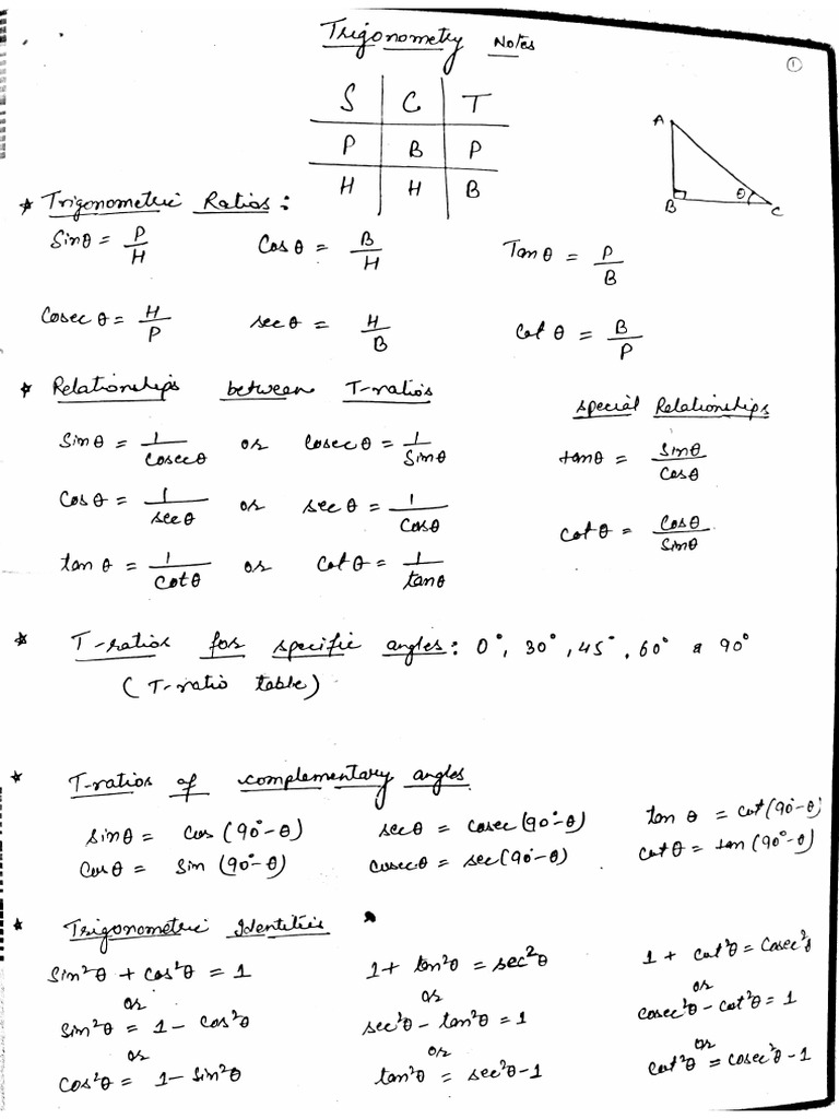 Trigonometry Notes | PDF