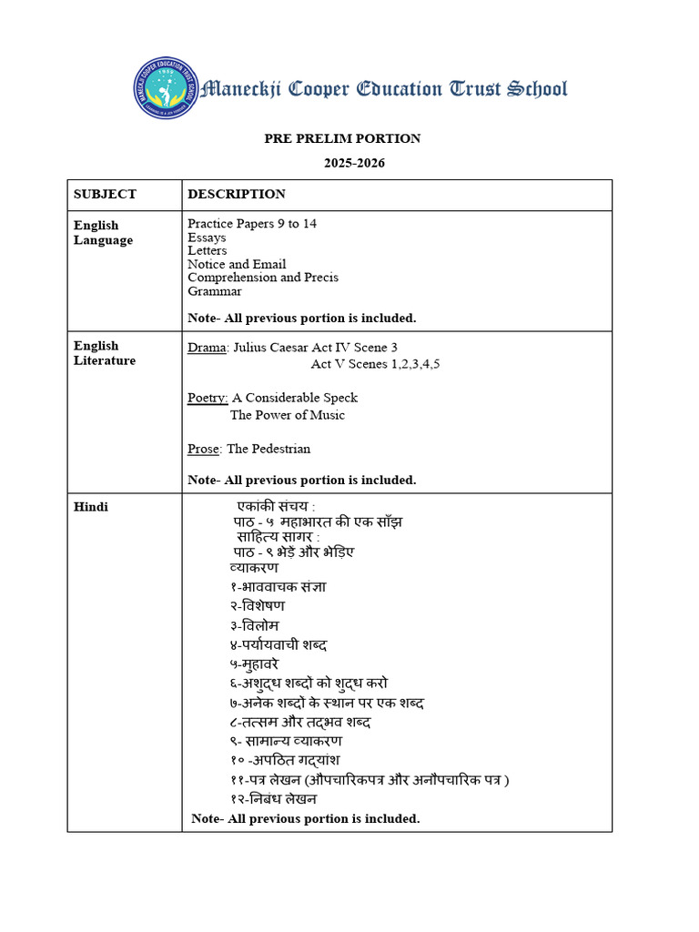 STD X PRE PRELIM Portion-2025-2026 Final Docx | PDF | Earth Sciences