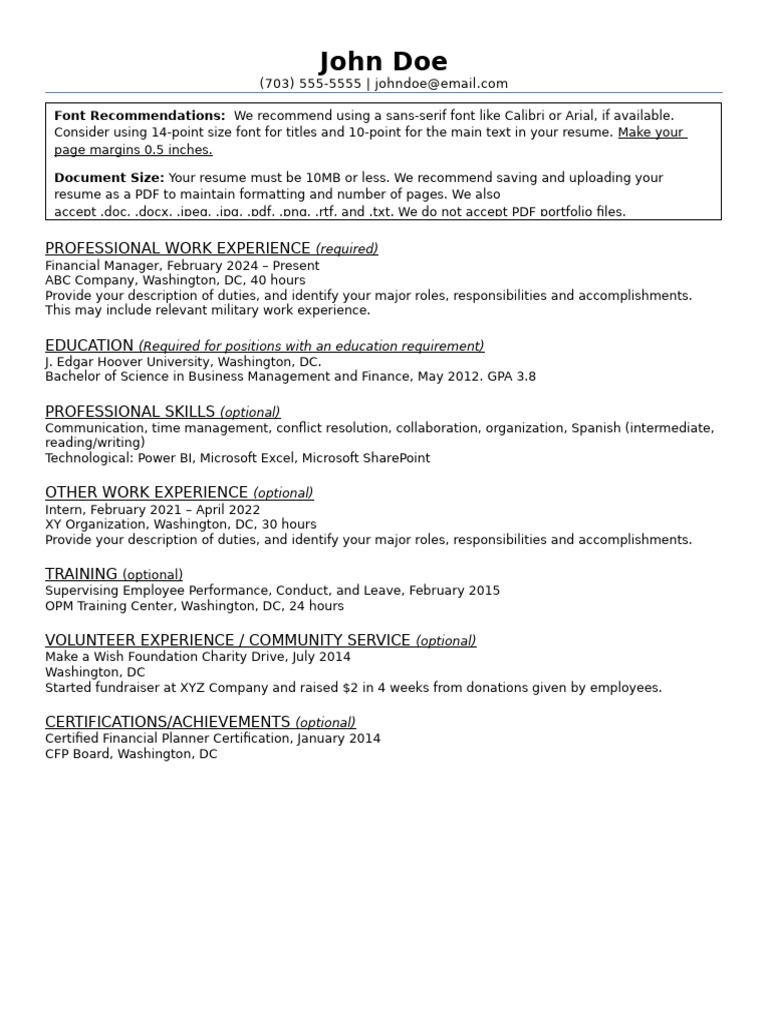 Federal Resume Template Sept2025 | PDF