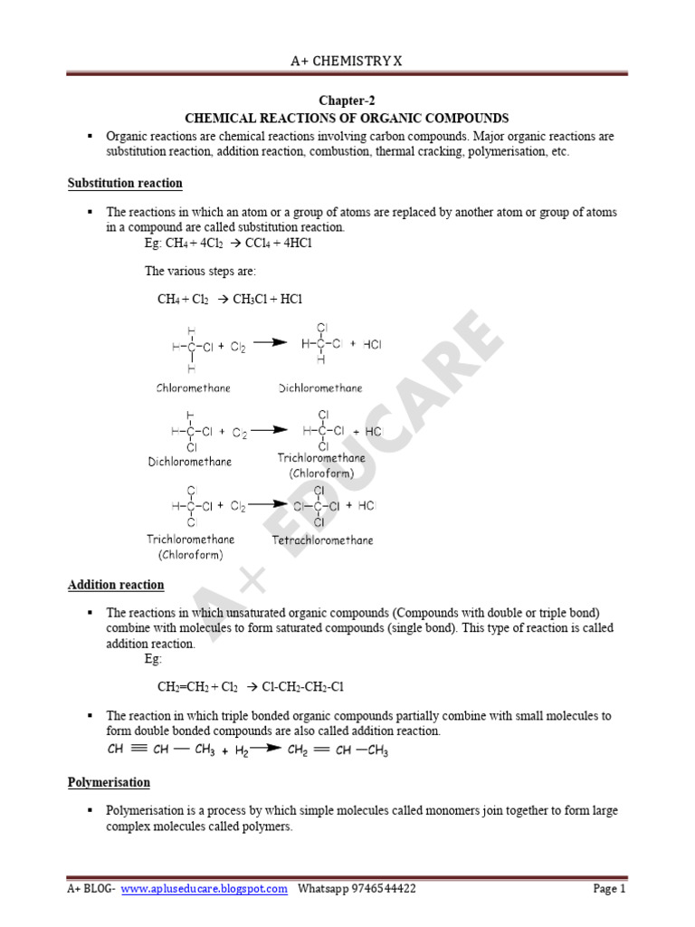 Organic Reactions in Chemistry Explained | PDF | Ethanol | Acetic Acid