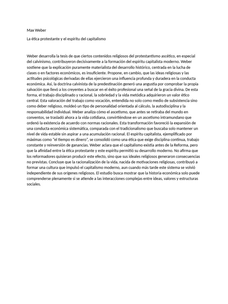 2. Max Weber. La Etica Protestantes y El Espiritu Del Capitalismo | PDF