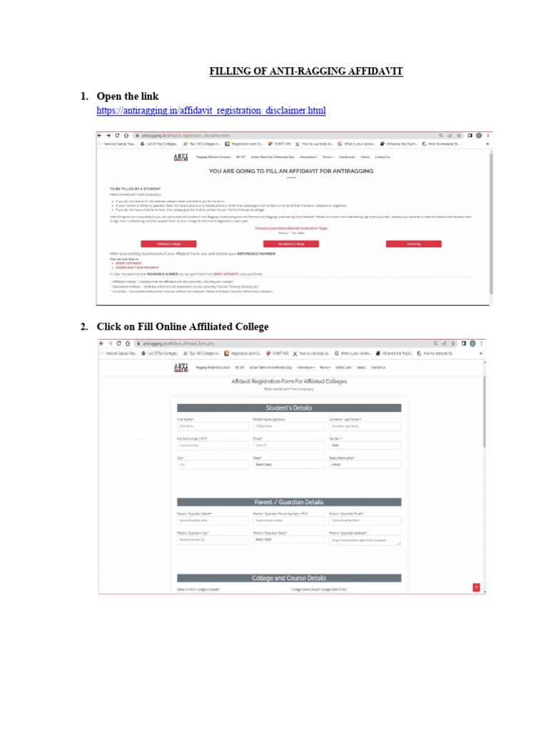 Steps to Fill Anti-Ragging Form[1] | PDF