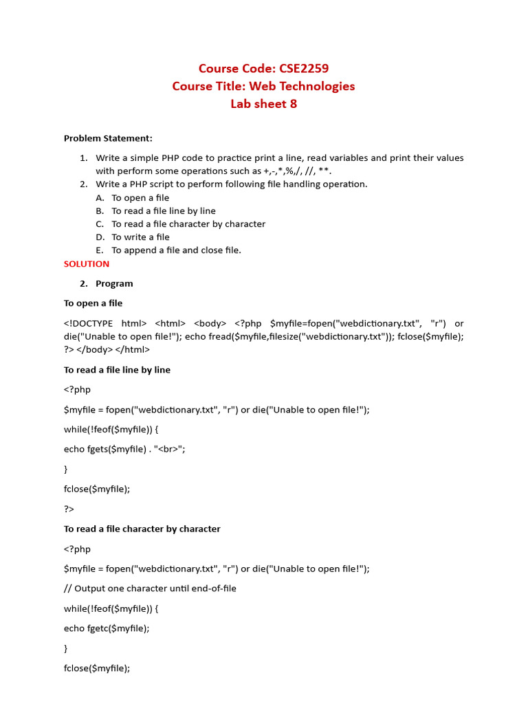 Labsheet 8_php Basics | PDF