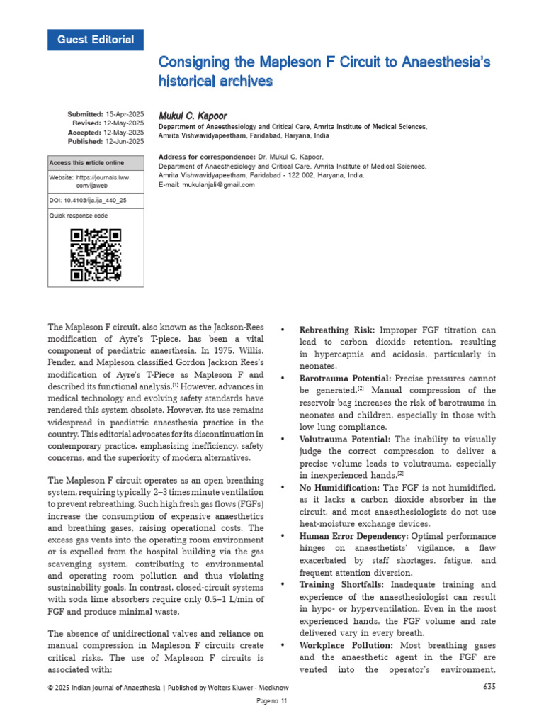 Consigning The Mapleson F Circuit To Anaesthesia s.2 | PDF | Breathing ...