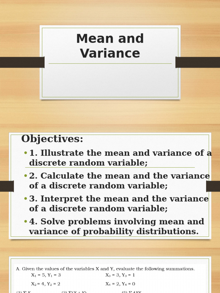 Mean and Variance of Discrete Variables | PDF
