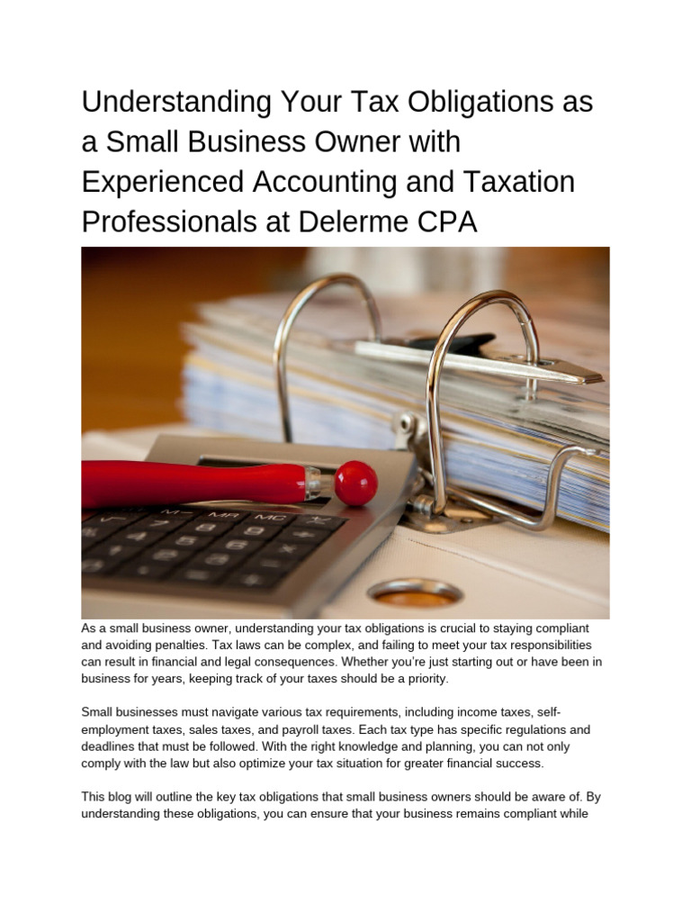 Understanding Your Tax Obligations As A Small Business Owner With ...